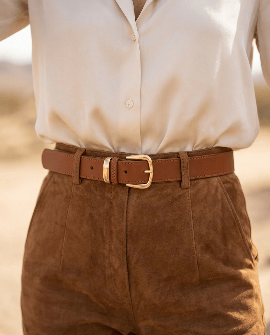Camel Refined Leather Belt – Dos Femmes